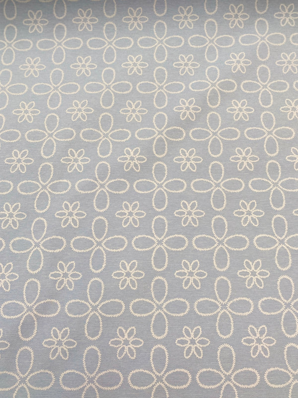 Light Blue Stitch Floral Polycotton - Sunnyside Fabrics UK