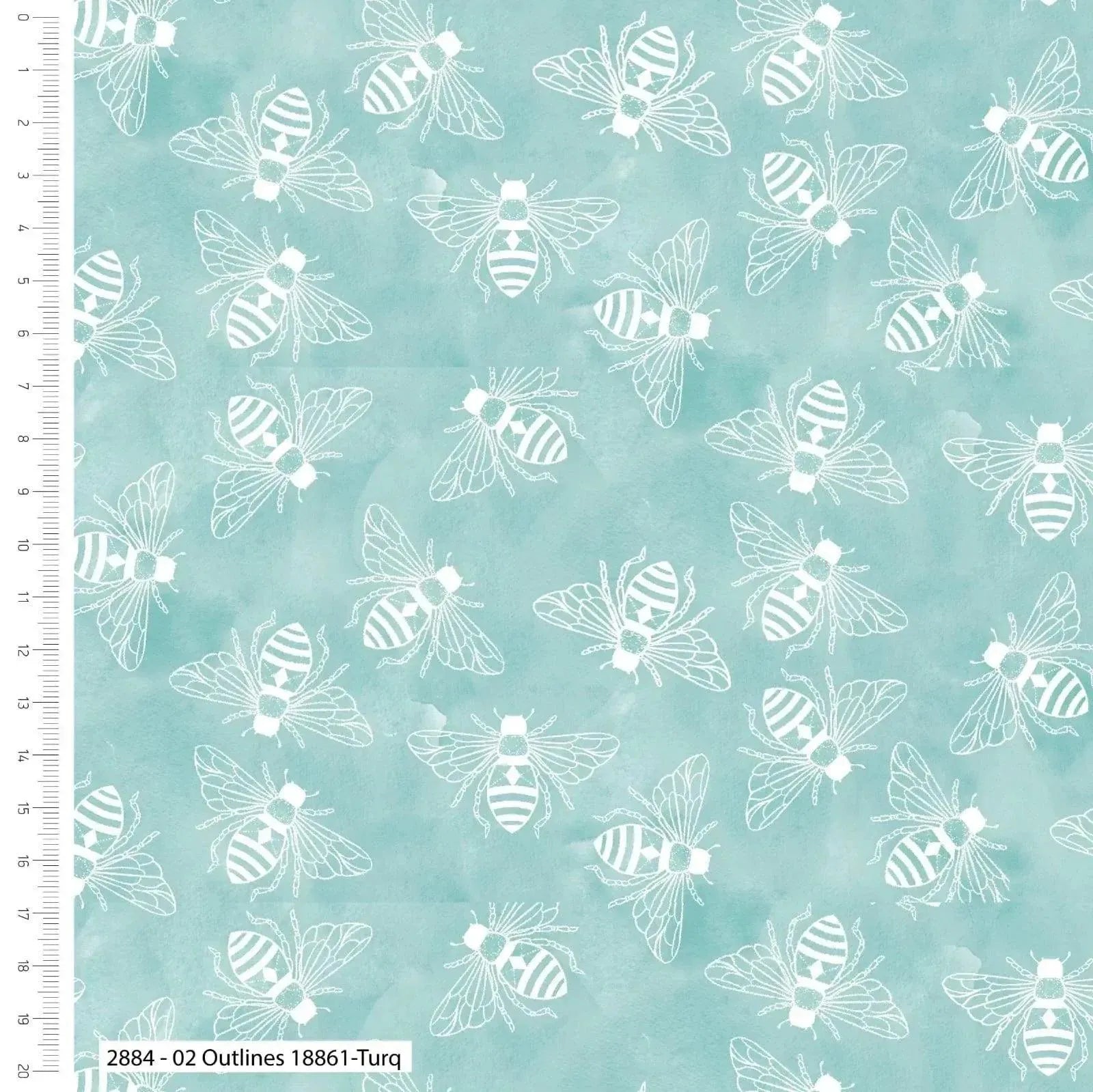 Beetanical, Bee Outlines Turquoise Blue | Sunnyside Fabrics UK ...