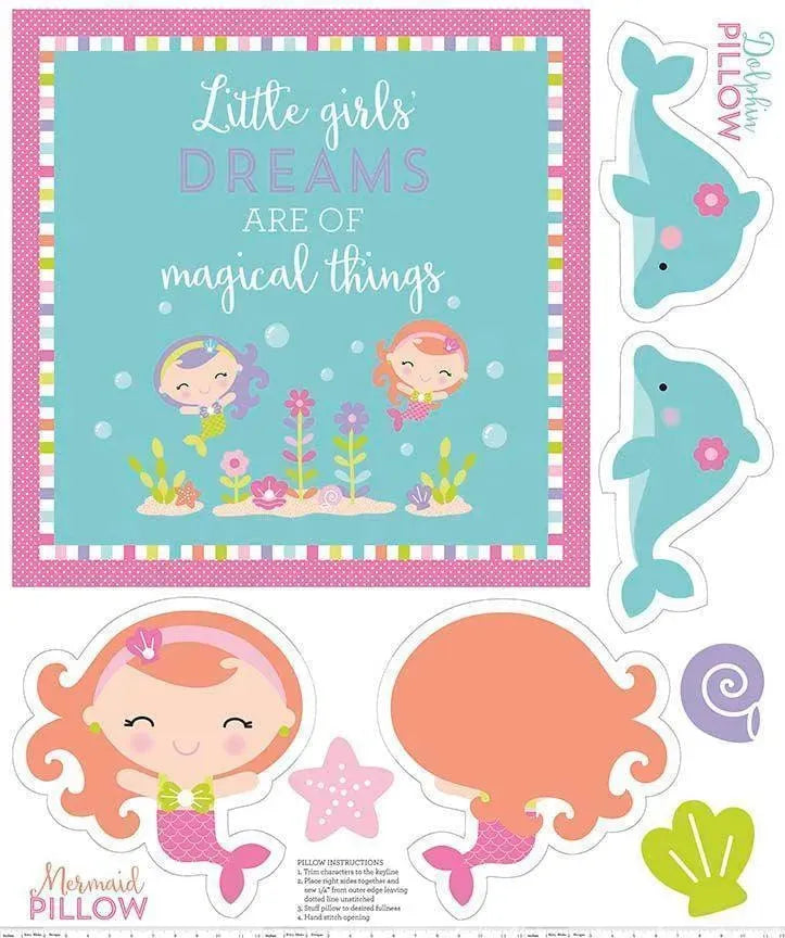 Riley Blake, Cute Mermaids Childrens Quilting Panel , Aqua | Sunnyside ...