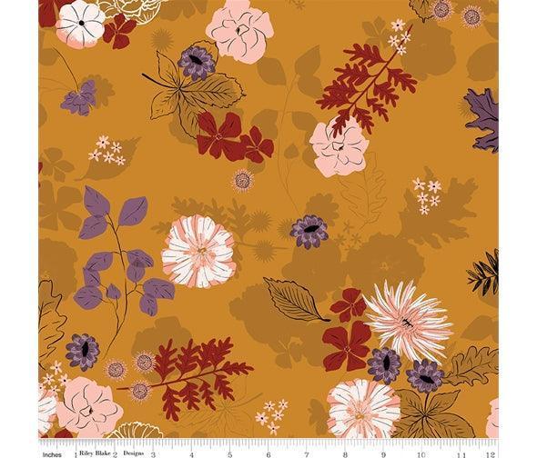 Riley Blake, Maple, Gold Floral Cluster, Cotton Fabric | Sunnyside ...