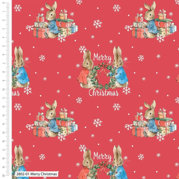 Peter Rabbit, Merry Christmas, Cotton Fabric - Sunnyside Fabrics UK